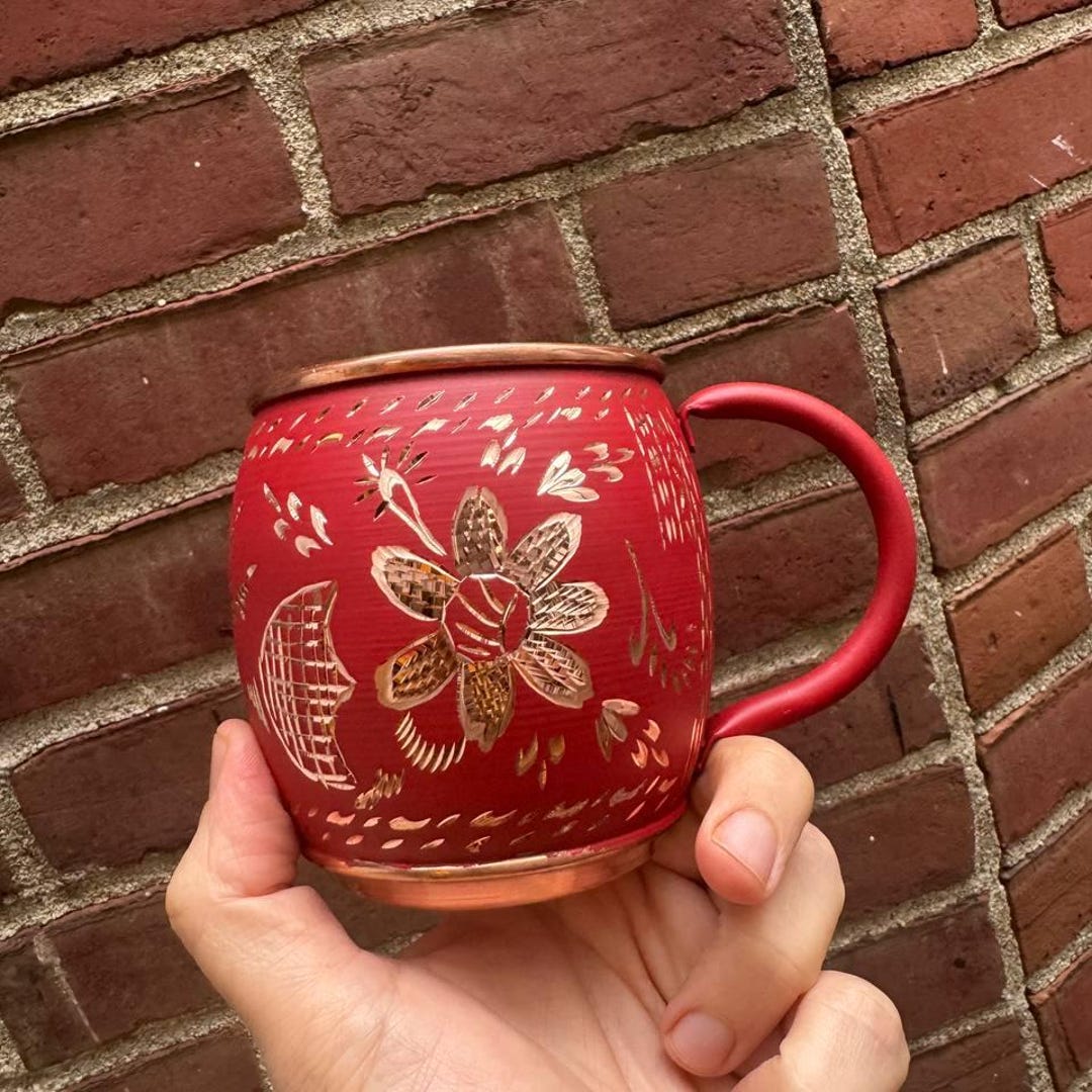 Handcrafted Red Copper Mug 16oz – 100% Pure Hammered Copper Cup ...