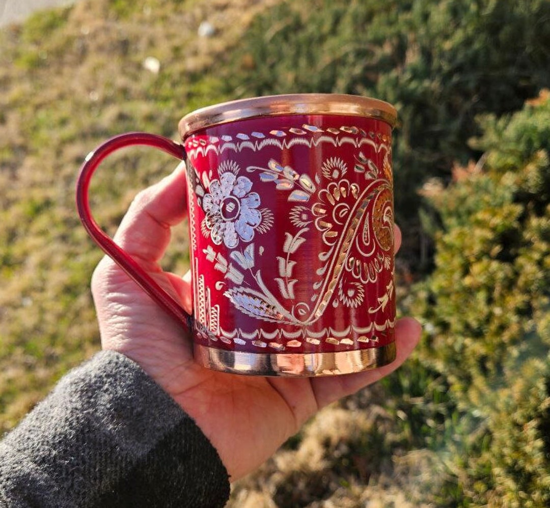 Handcrafted Red Copper Mug 16oz – 100% Pure Hammered Copper Cup ...