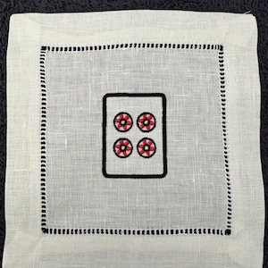 Mahjong Cocktail Napkins - White Linen Embroidered Set of 4 -- and ...