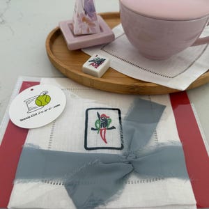 Mahjong Cocktail Napkins - White Linen Embroidered Set of 4 -- and ...