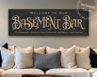 Big Custom Basement Bar Sign Lower Level Home Decor Family Name Bar and ...