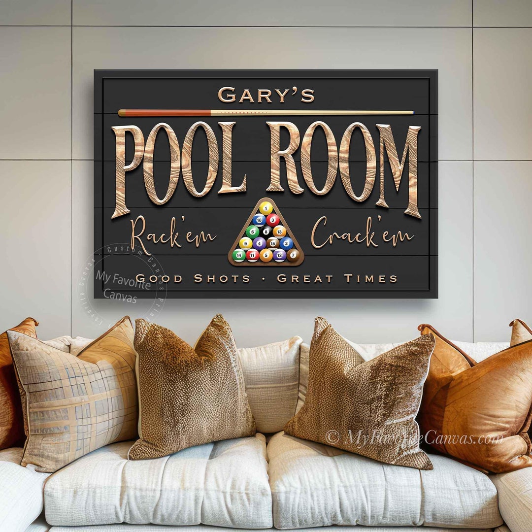 Pool Room Sign, Rack'em and Crack'em Billiards Room Decor, Canvas Wrap ...