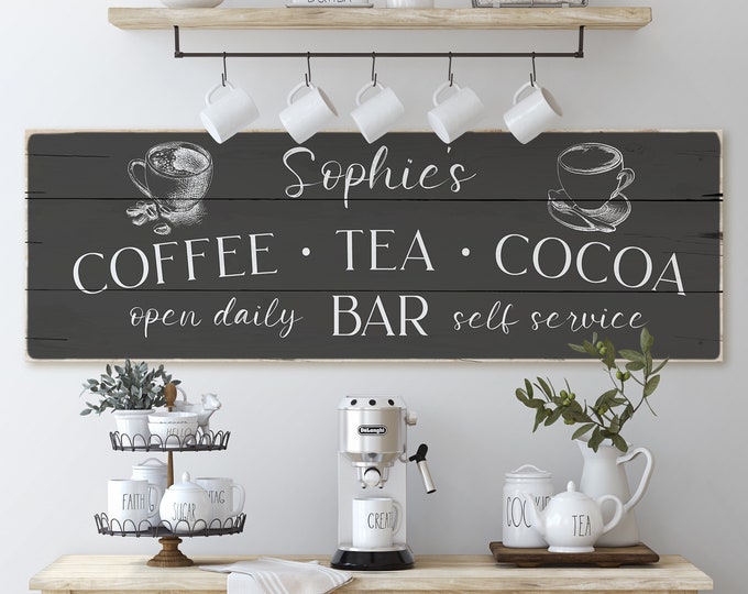 Coffee & Tea Bar Wall Sign, Small, 12in X10in, No Backboard Kitchen ...