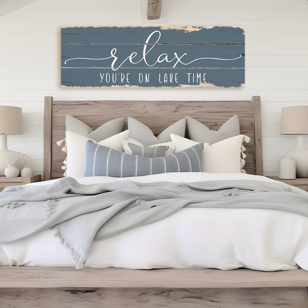 Relax You're on Lake Time Sign Rustic Canvas Print - Etsy