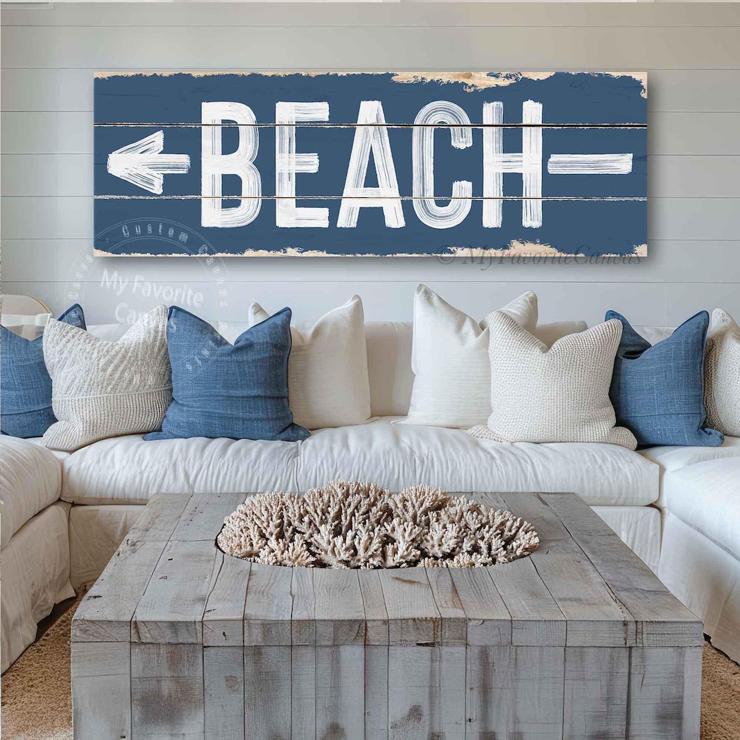 Beach Direction Sign Rustic Canvas Print - Etsy