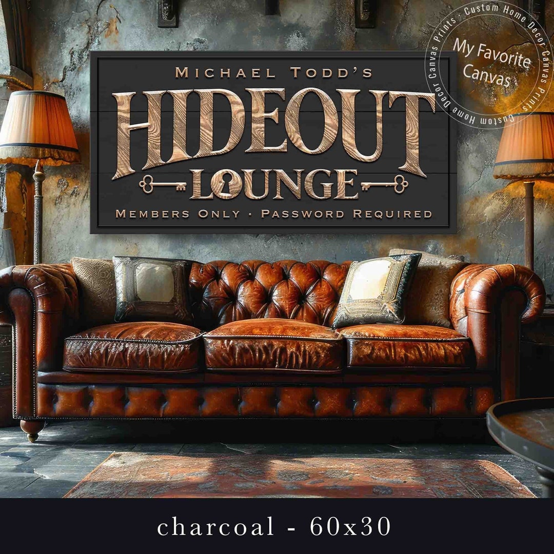 Hideout Bar Sign Personalized Hideout Lounge Decor Canvas Print - Etsy