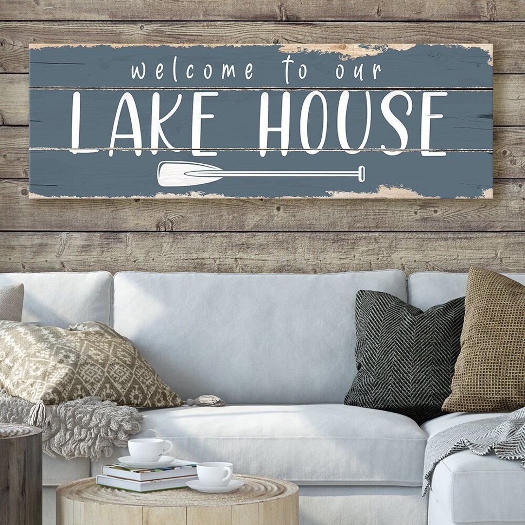 Welcome to Our Lake House Sign Farmhouse Lake Home Sign Rustic Canvas ...