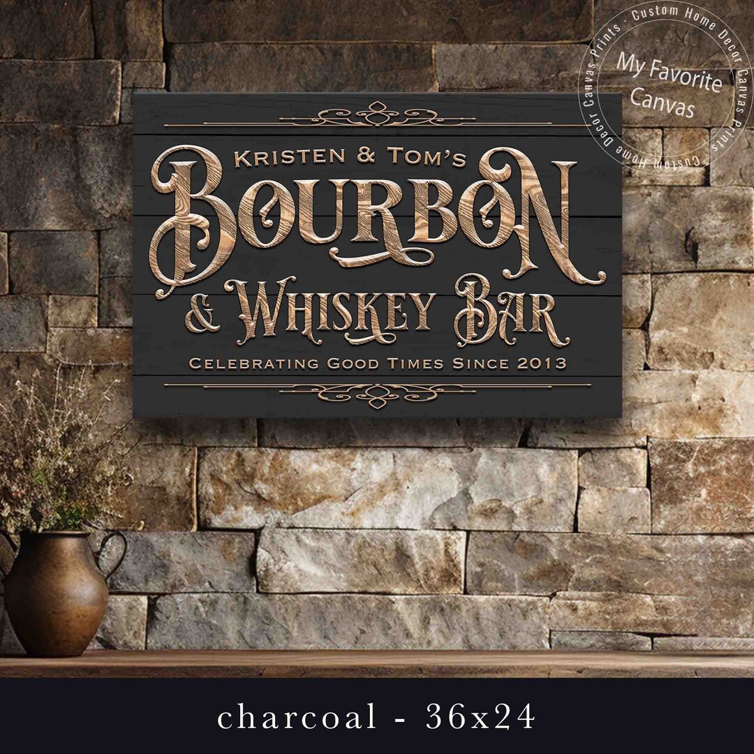 Bourbon and Whiskey Bar Sign Canvas Print - Etsy