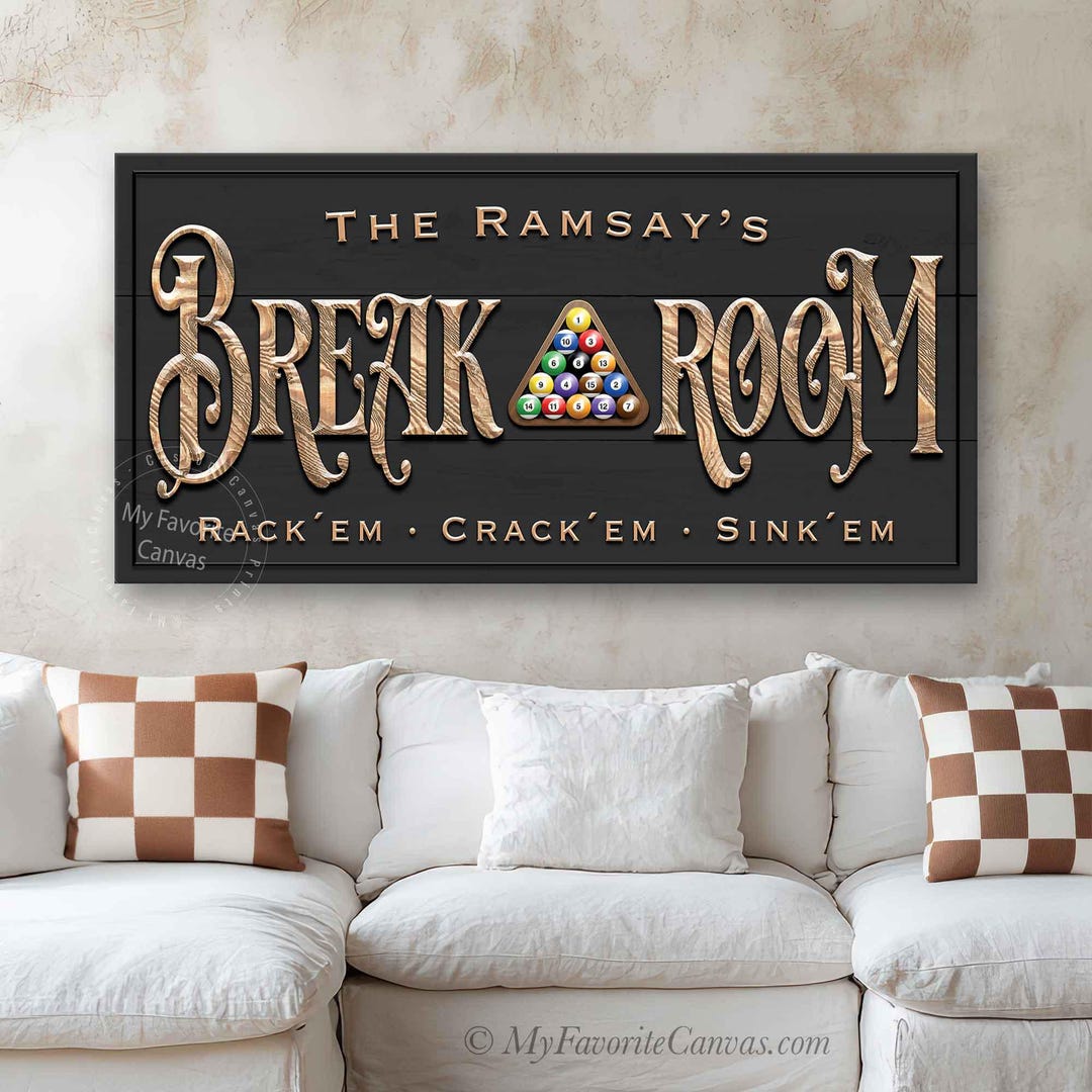 Billiards Break Room Sign: Hand-stretched Canvas Wrap - Etsy