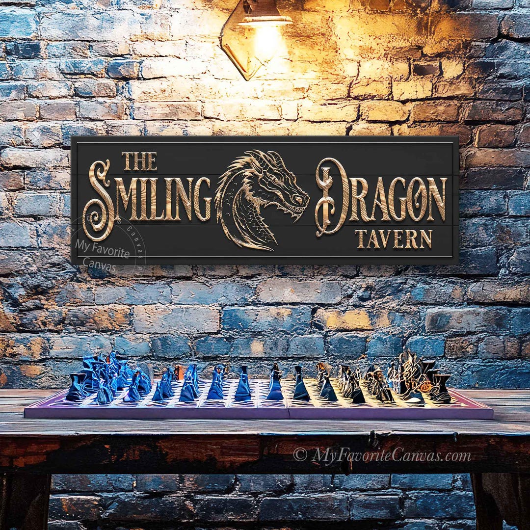 Smiling Dragon Tavern Sign, Fantasy RPG Game Theme Bar and Lounge Sign ...
