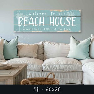 Welcome to Our Beach House Sign Rustic Ready-to-hang Hand-stretched ...
