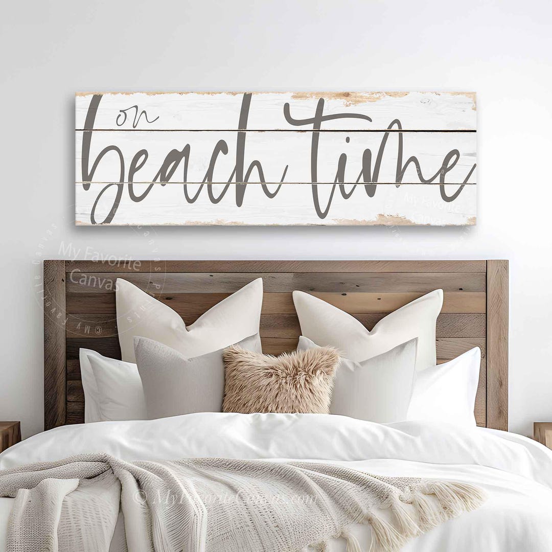 On Beach Time Sign, Rustic Canvas Wrap - Etsy