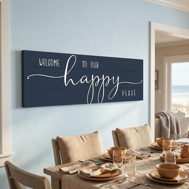 Welcome to Our Happy Place Sign, Canvas Wrap - Etsy
