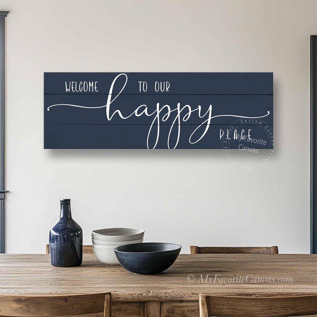 Welcome to Our Happy Place Sign, Canvas Wrap - Etsy