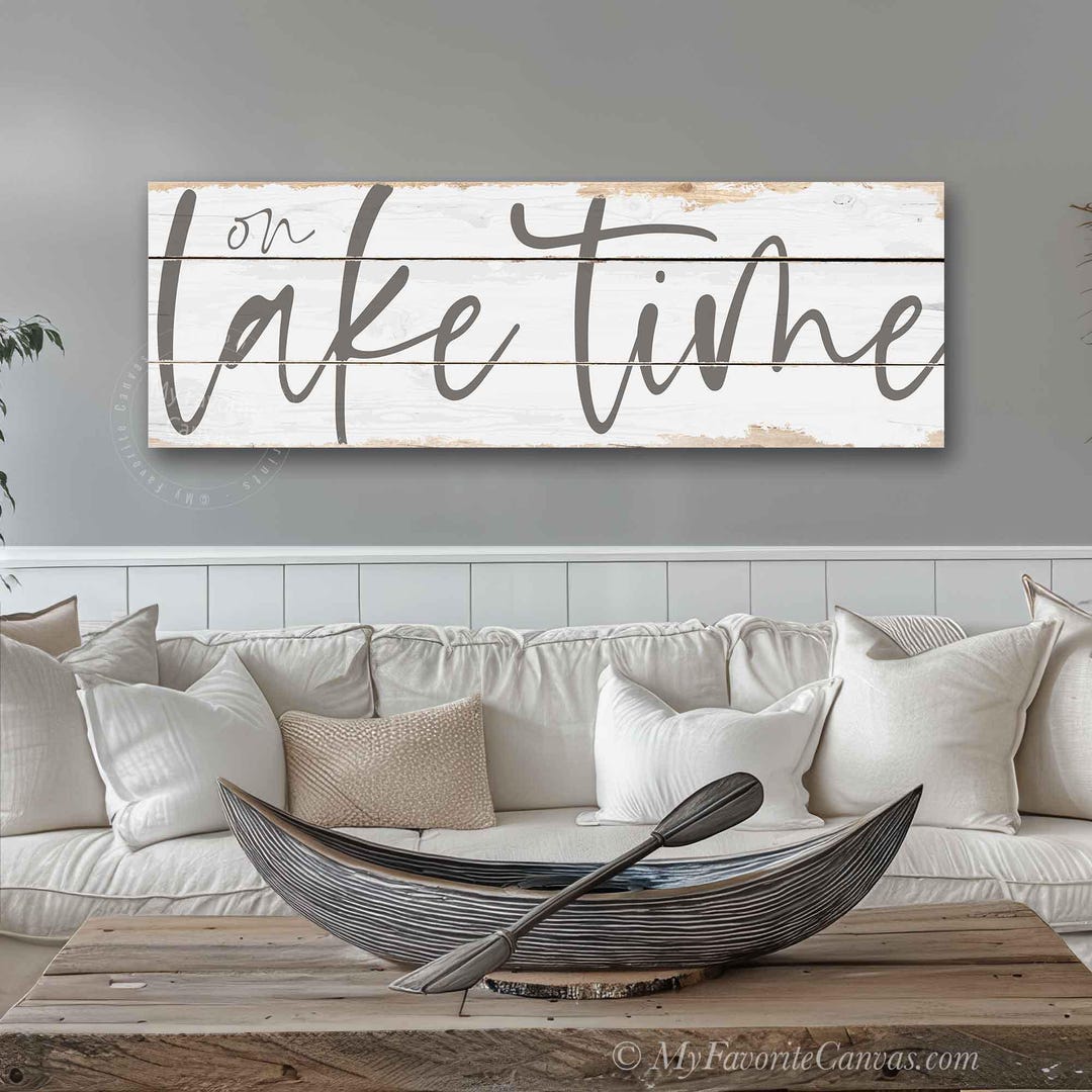 On Lake Time Sign, Rustic Canvas Wrap - Etsy