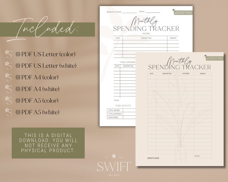 Monthly Spending Tracker Printable Planner Expense Plan - Etsy