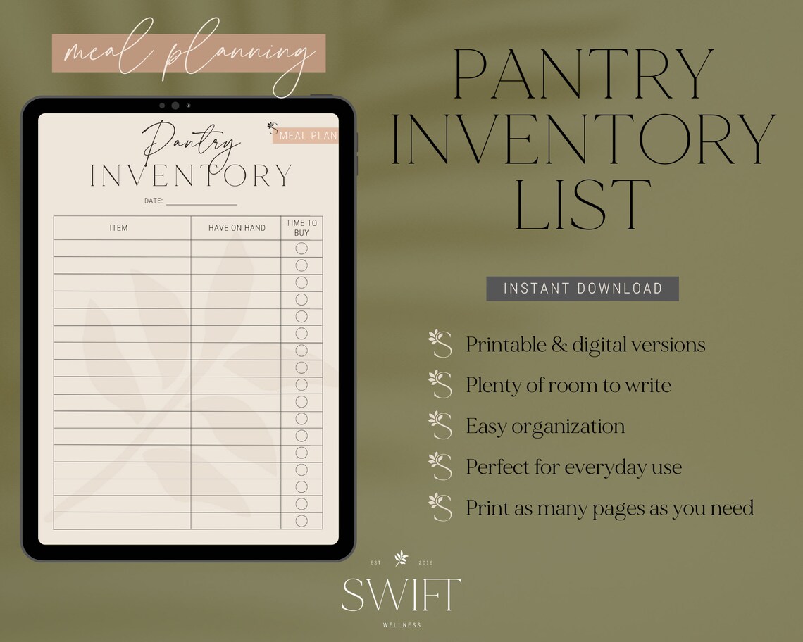 Pantry Inventory Sheet | Printable Planner | Meal Plan | Budgeting ...