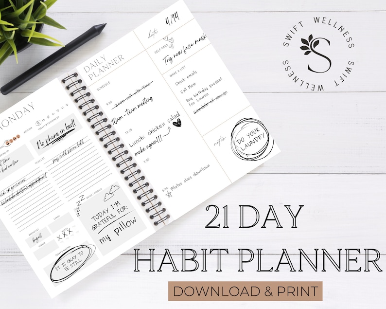 PRINTABLE 21 Day Habit Tracker Planner 100 Pages Customizable Goodnotes ...