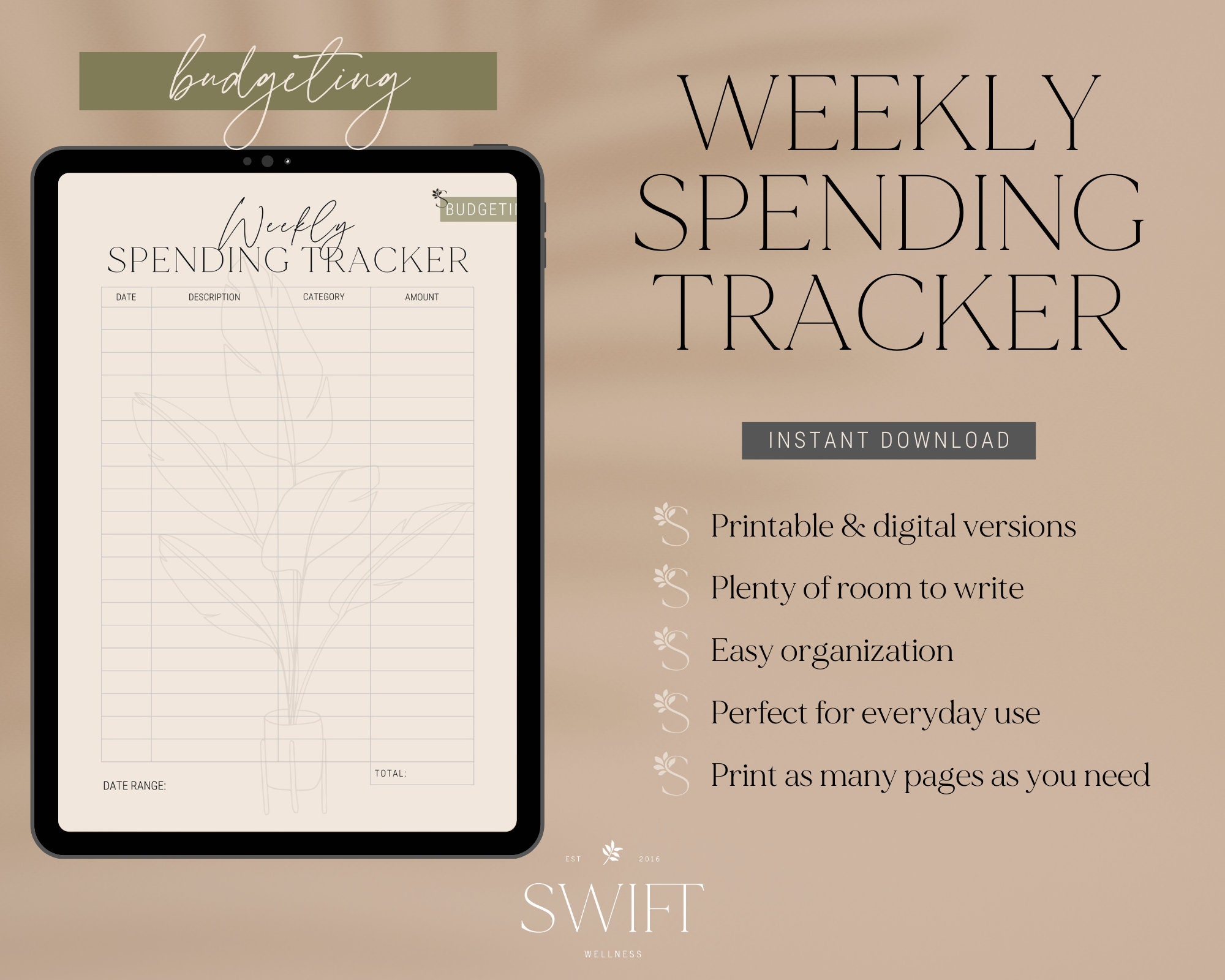 Weekly Spending Tracker Printable Planner Expense Plan - Etsy