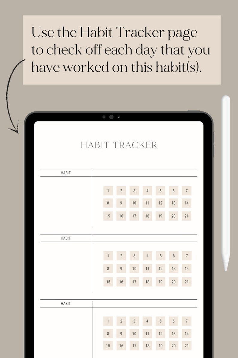 DIGITAL 21 Day Habit Tracker Planner 100 Pages Customizable Goodnotes ...