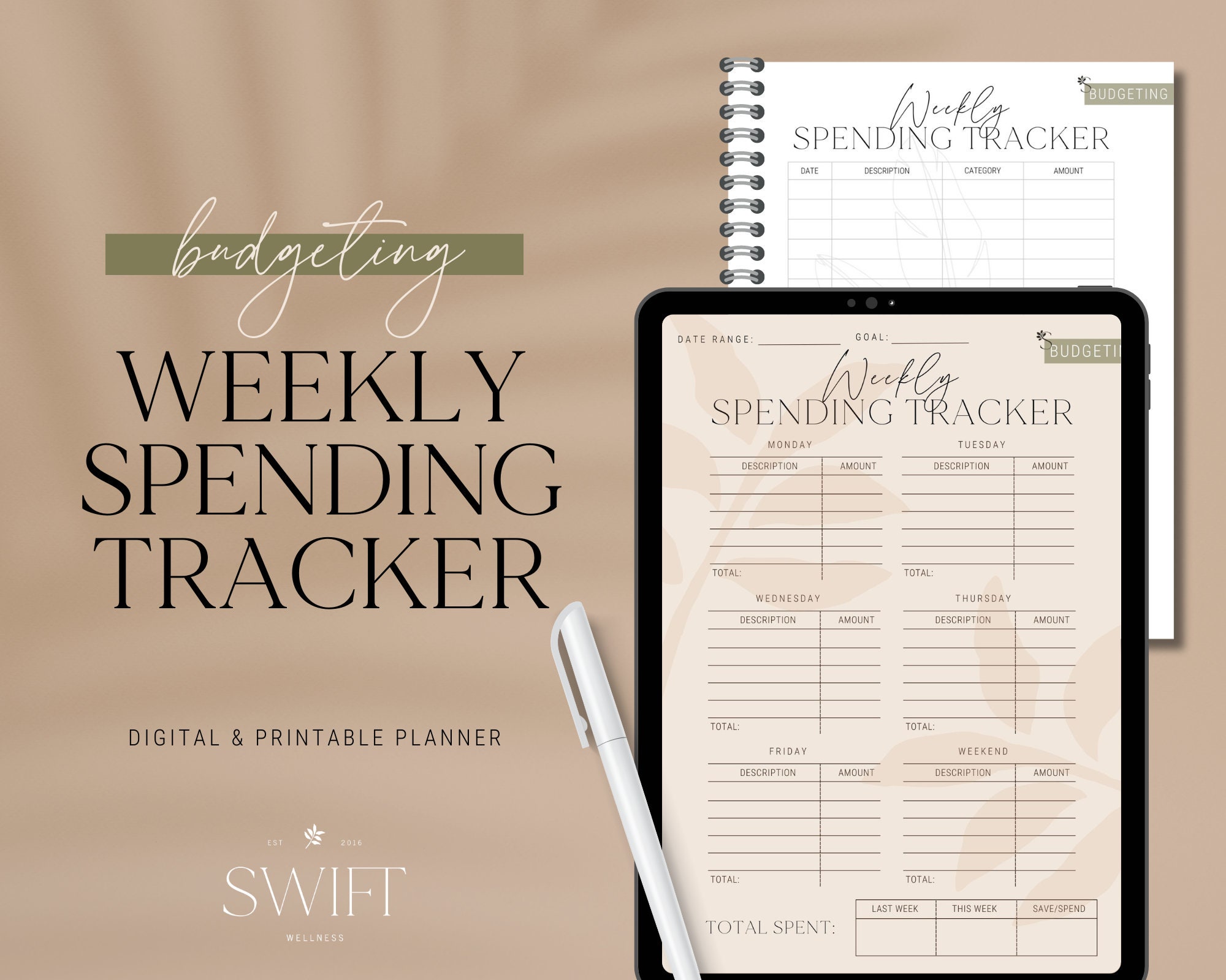 Weekly Spending Tracker Printable Planner Expense Plan - Etsy