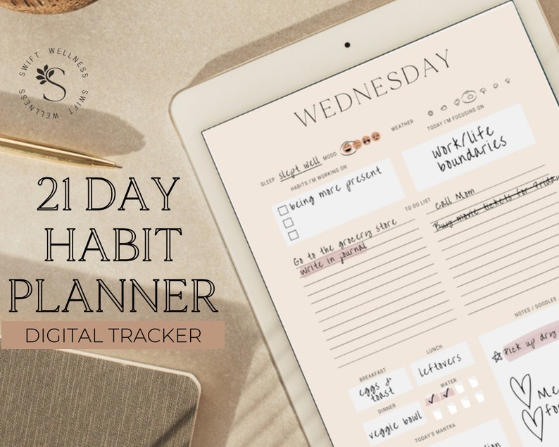 DIGITAL 21 Day Habit Tracker Planner 100 Pages Customizable Goodnotes ...