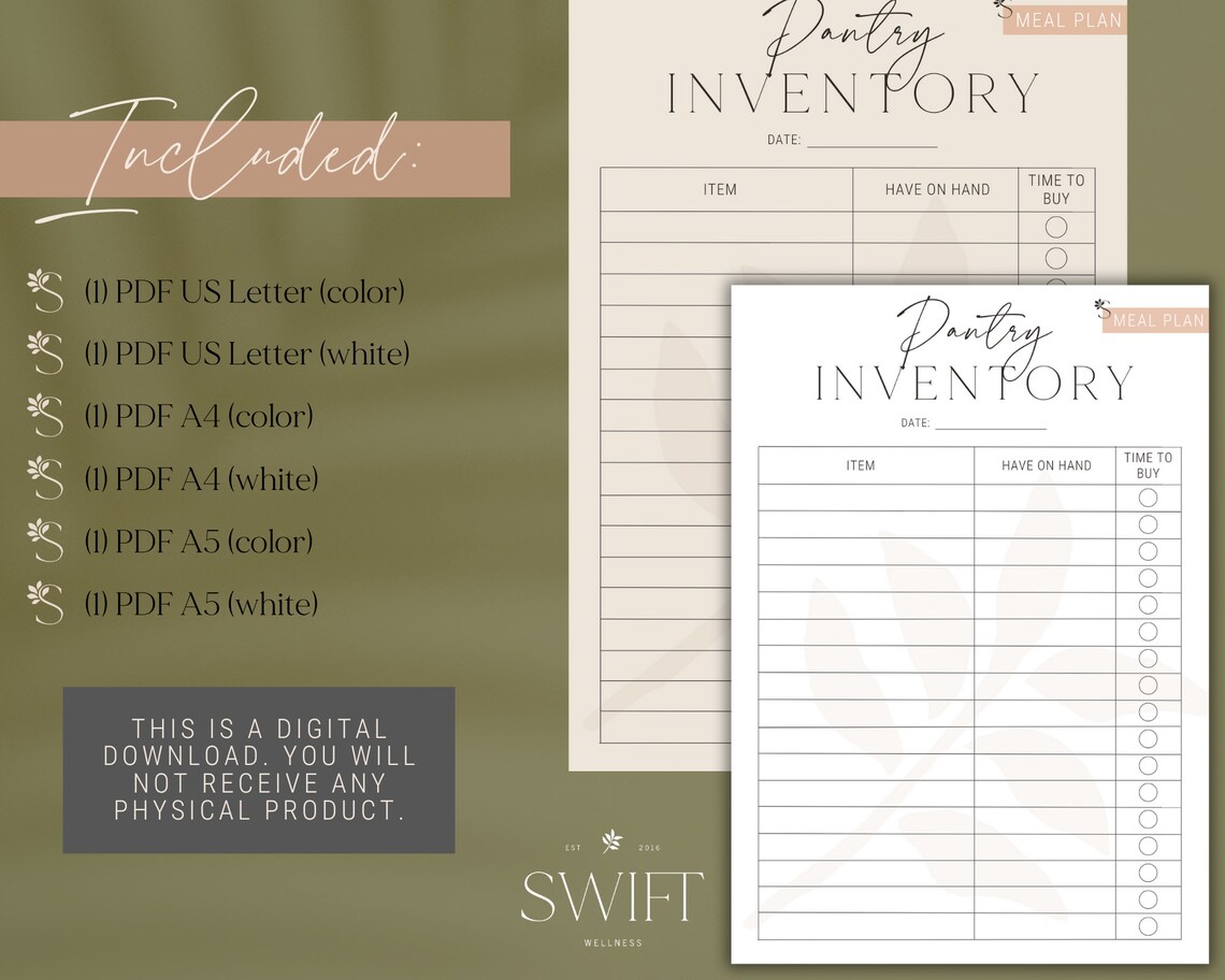 Pantry Inventory Sheet | Printable Planner | Meal Plan | Budgeting ...