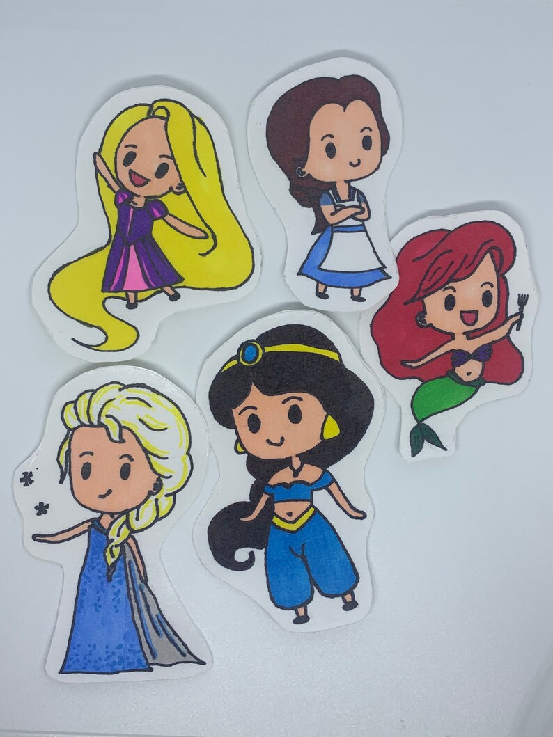 Cute chibi Disney princesses stickers pack rapunzel belle | Etsy