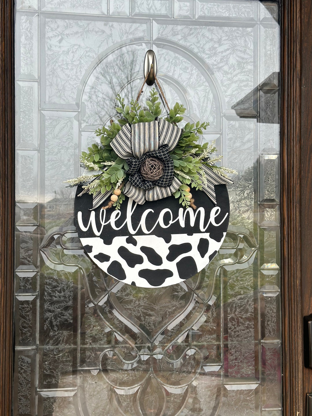 Welcome Door Hanger, Cow Print Door Hanger, Cow Print Decor, Front Door ...