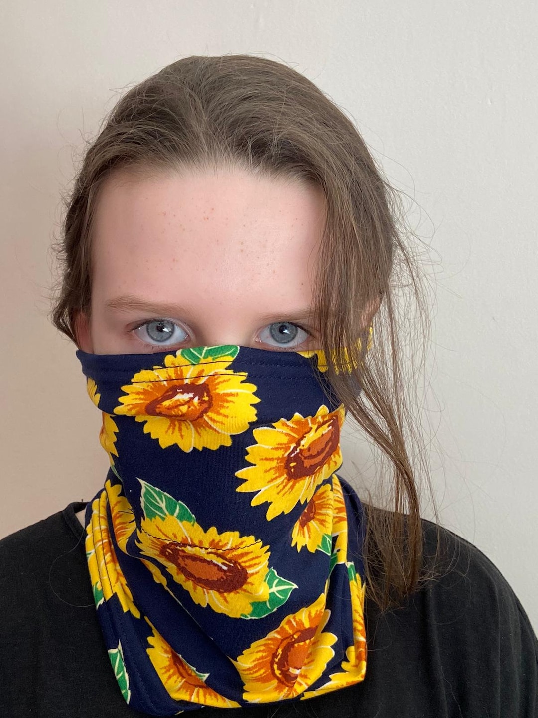 Face Mask Sunflower Pattern Tubular Bandana With Filter Pocket, Snood ...