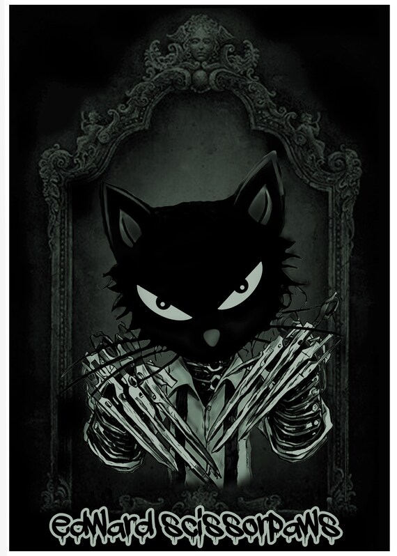 Edward Scissorpaws Greetings Card Tim Burton Cat | Etsy