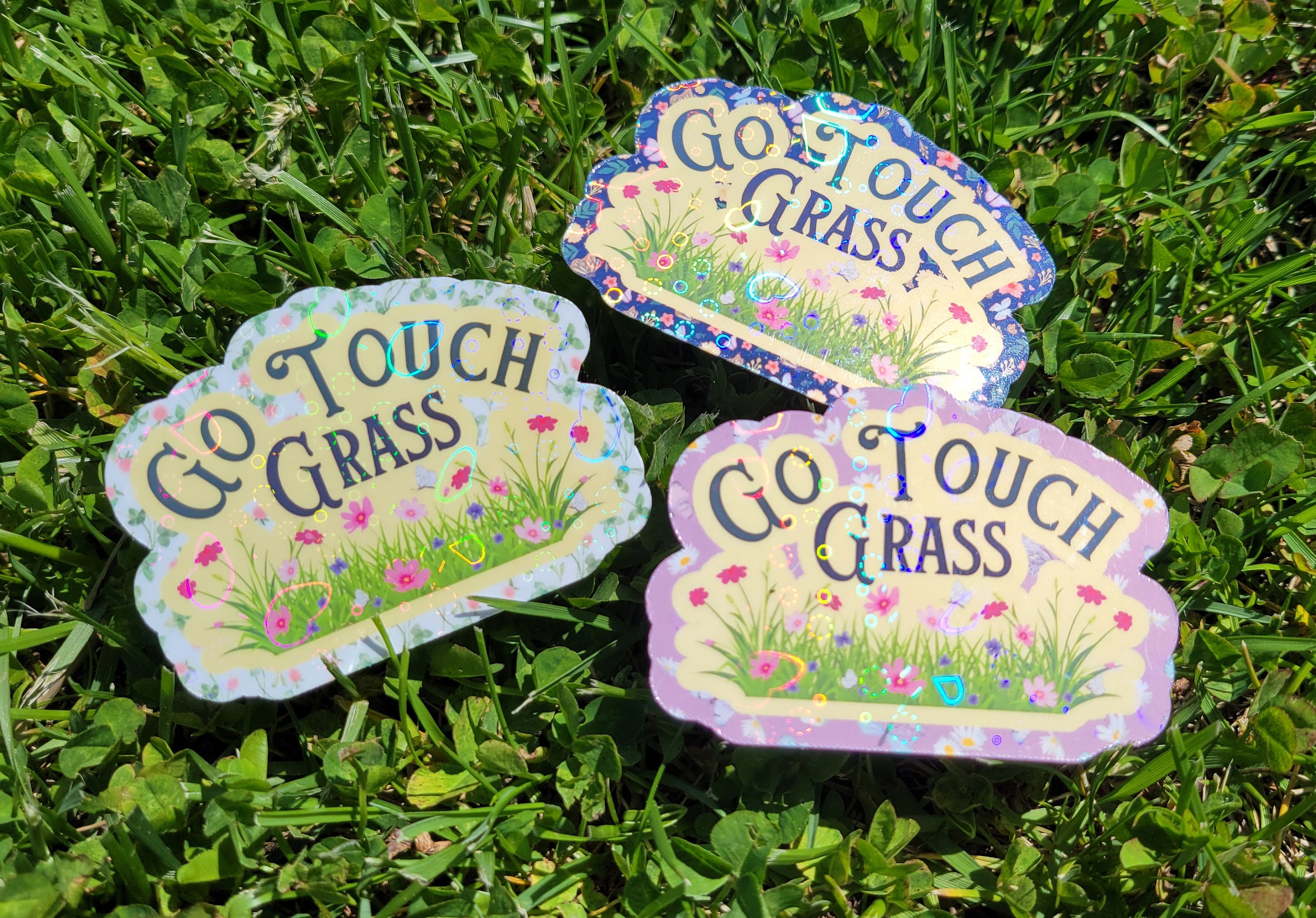 Go Touch Grass Holographic Vinyl Sticker • - Etsy