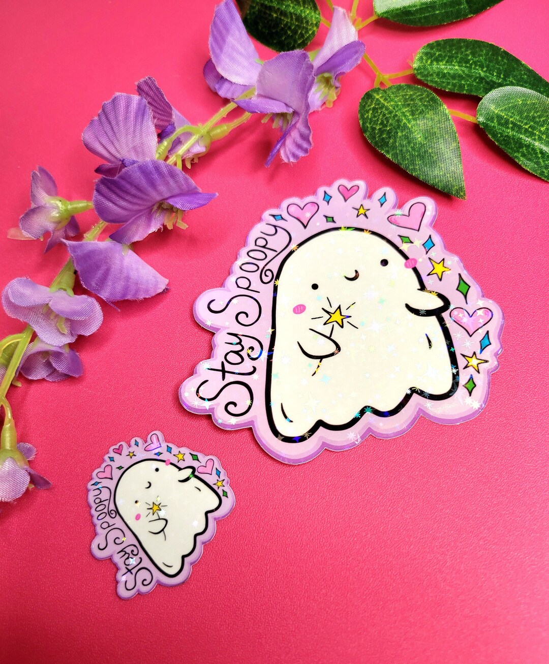 Stay Spoopy Holographic Vinyl Sticker Cute Ghost Rainbow Holo Weather ...