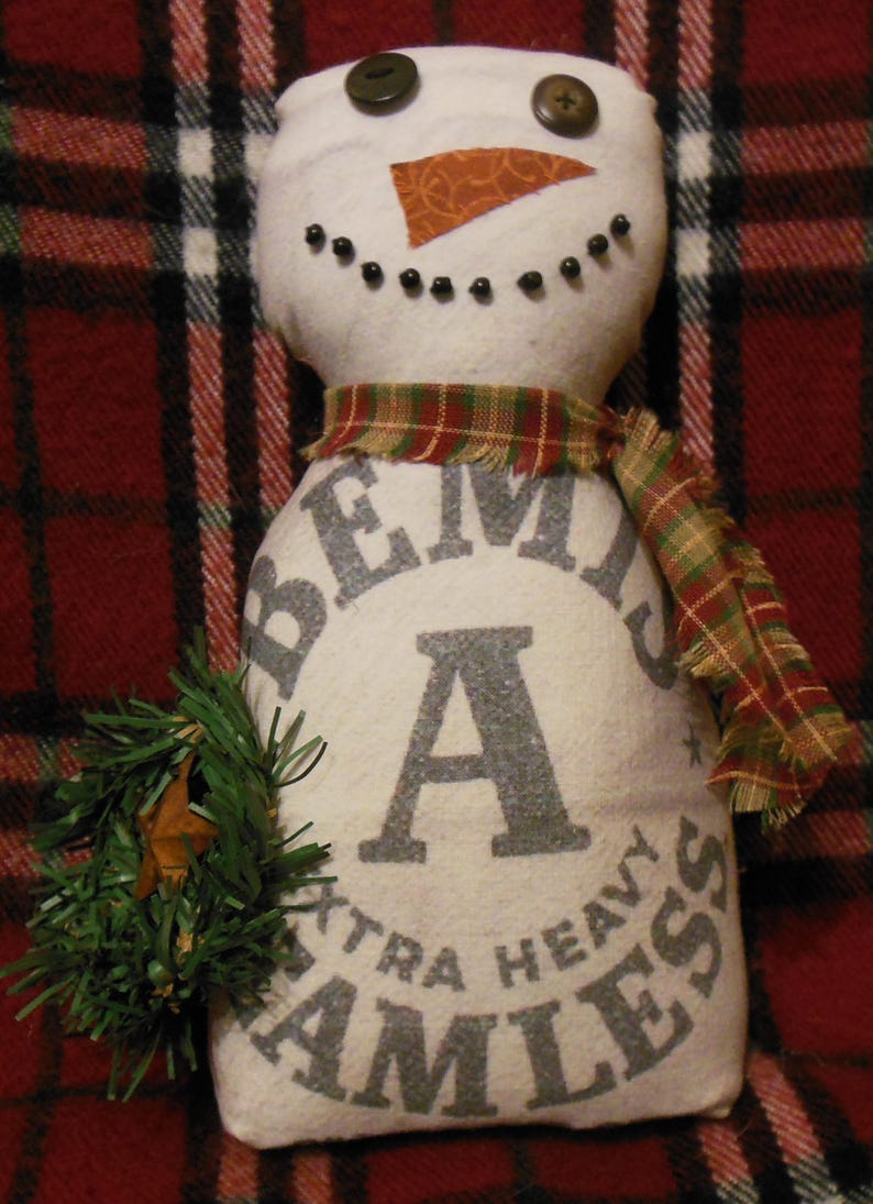 Primitive Snowman Feedsack Bemis A Extra Heavy Seamless 9 Inch Snowman ...
