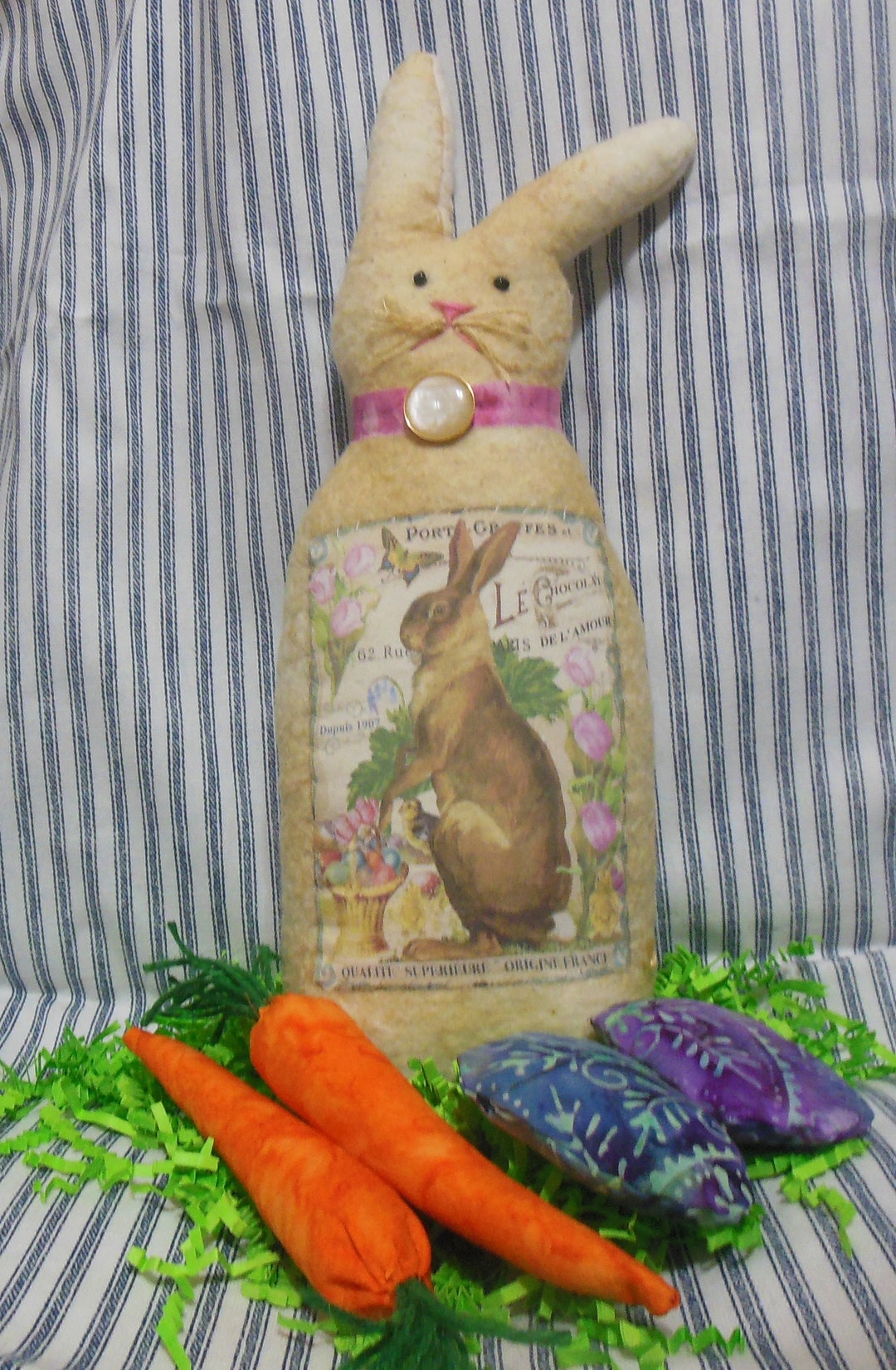 Primitive Rabbit "daphene" With 2 Spring Carrots and 2 Easter Eggs ...