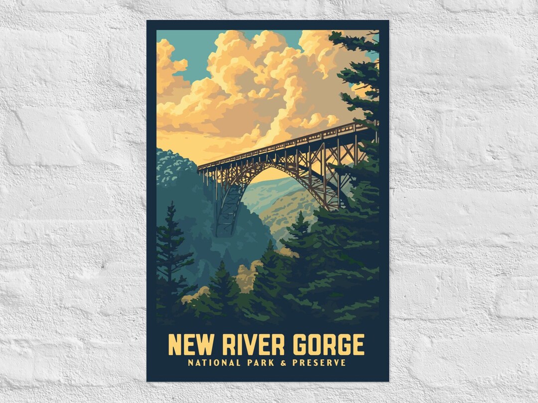 New River Gorge National Park & Preserve West Virginia Vintage WPA Style Art Poster | Retro ...