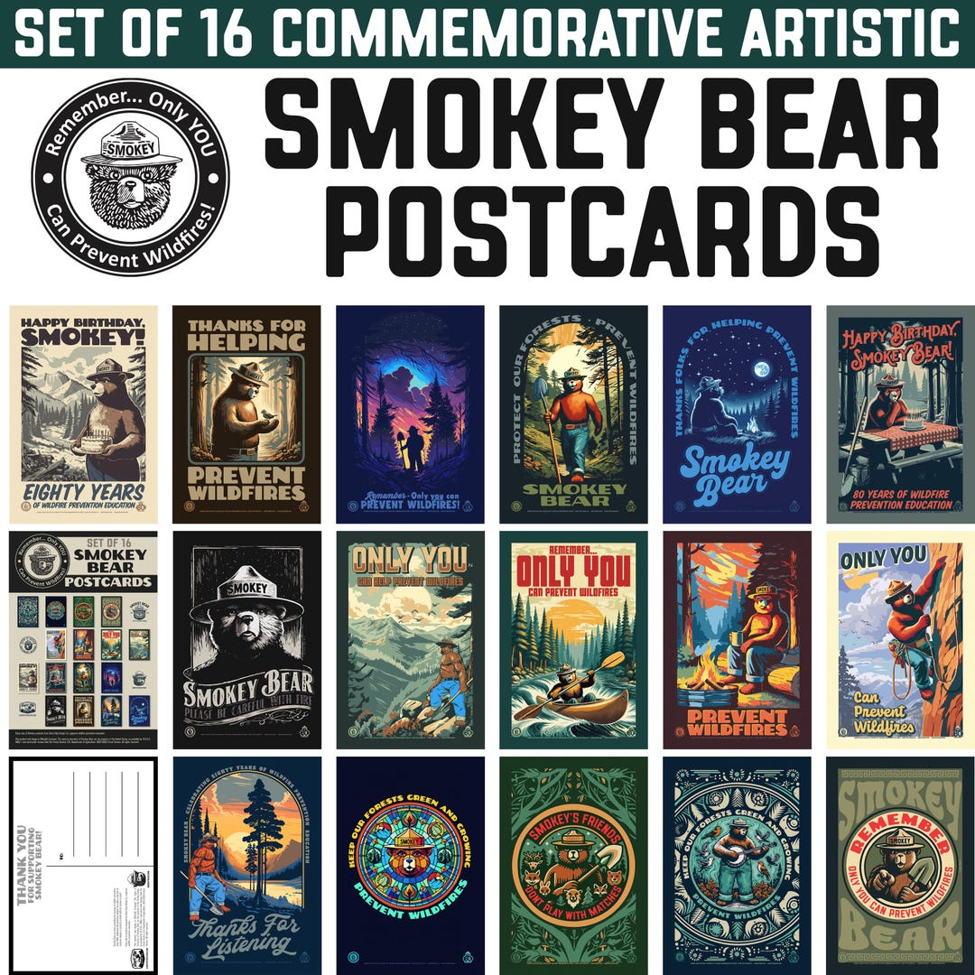 Officially Licensed Smokey Bear 16-pack Collectible Smokey Postcard ...