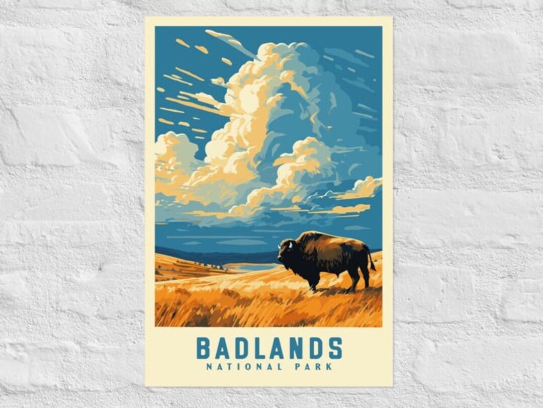 Badlands National Park Bison Vintage WPA Style Art Poster | Retro ...