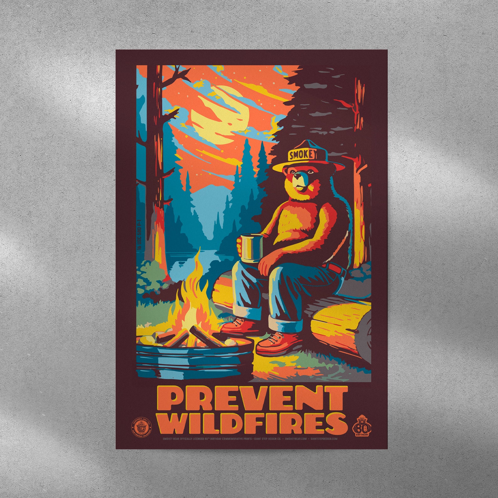 Smokey Bear by Campfire Prevent Wildfires Smokey Camping Poster | 12" X ...