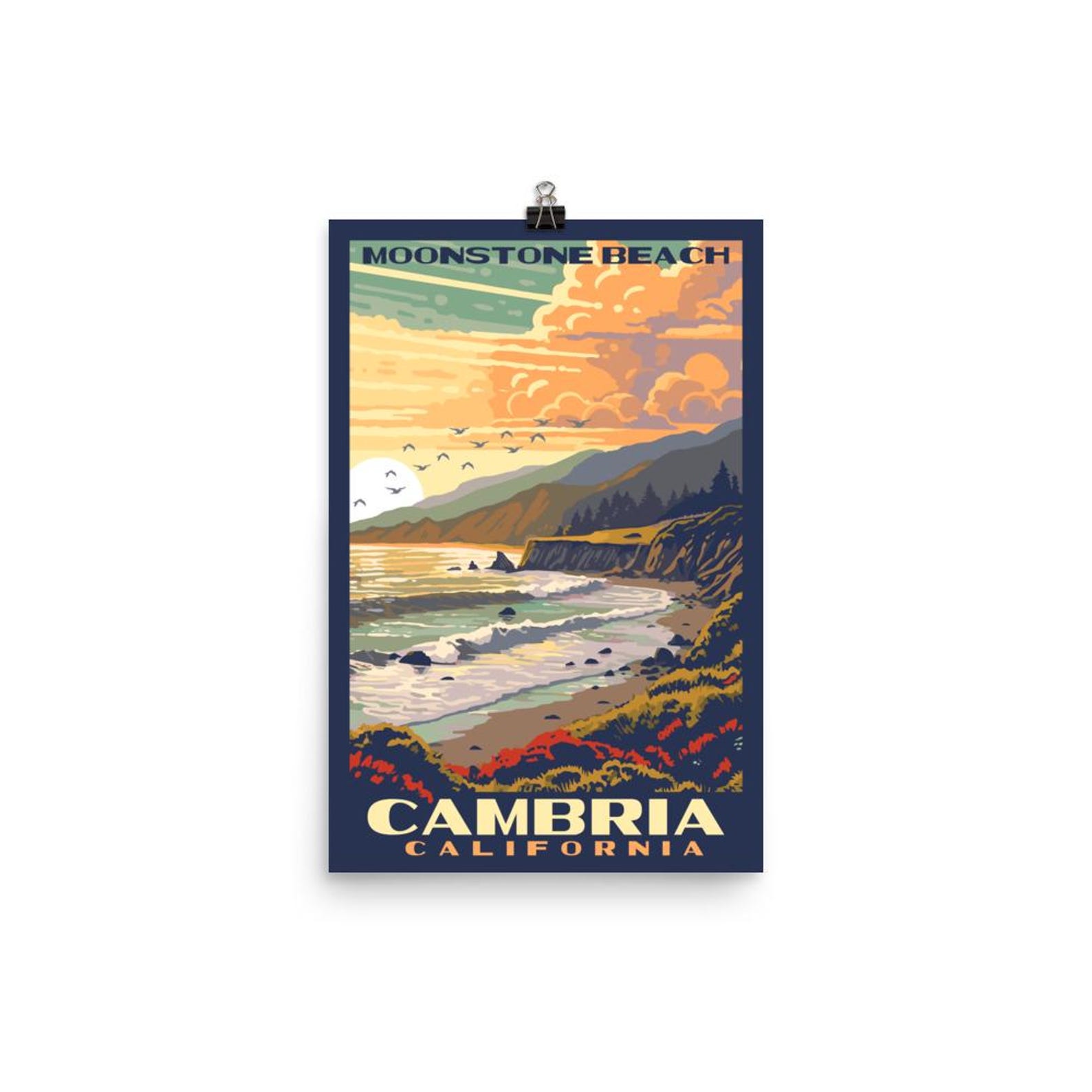 Cambria, California Moonstone Beach - National Park Style WPA Art Print ...