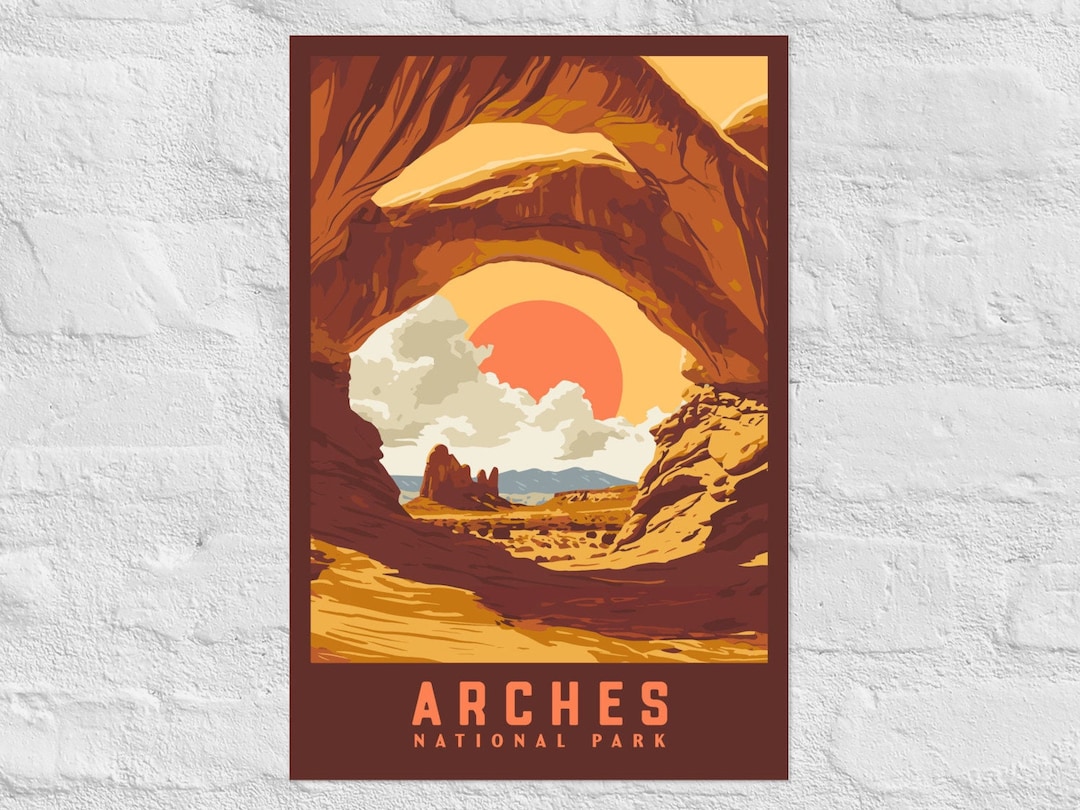 Arches National Park Utah Double Arch Vintage WPA Style Art Poster ...