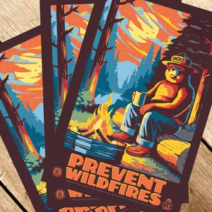 Smokey Bear by Campfire Prevent Wildfires Smokey Camping Poster | 12" X ...