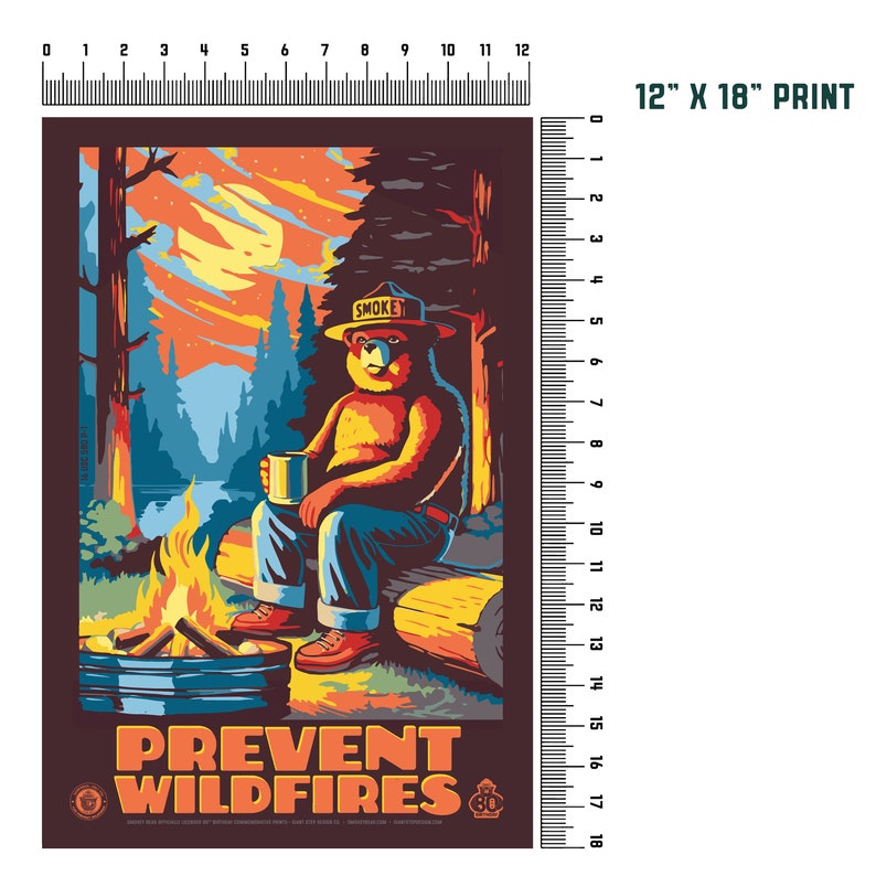 Smokey Bear by Campfire Prevent Wildfires Smokey Camping Poster | 12" X ...