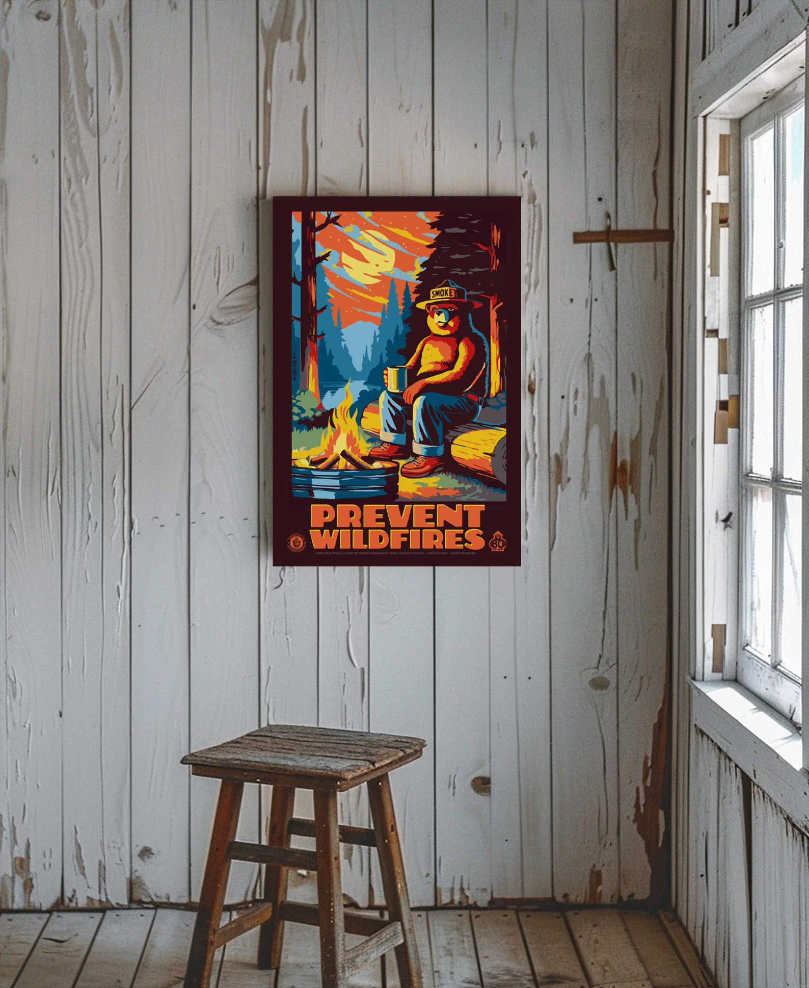 Smokey Bear by Campfire Prevent Wildfires Smokey Camping Poster | 12" X ...