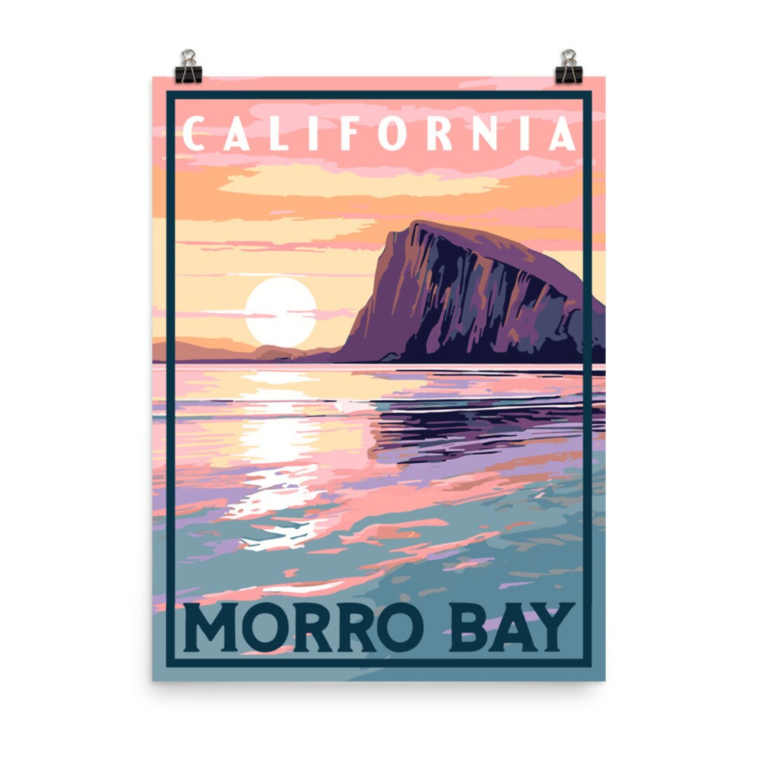 Morro Bay, California Morro Rock Sunset WPA National Park Style Art ...