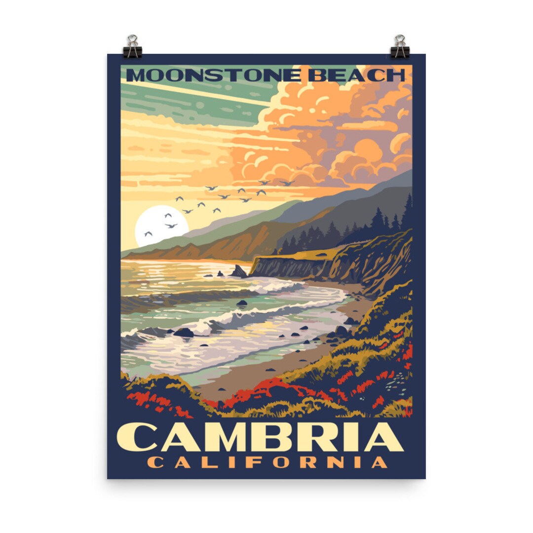 Cambria, California Moonstone Beach - National Park Style WPA Art Print ...