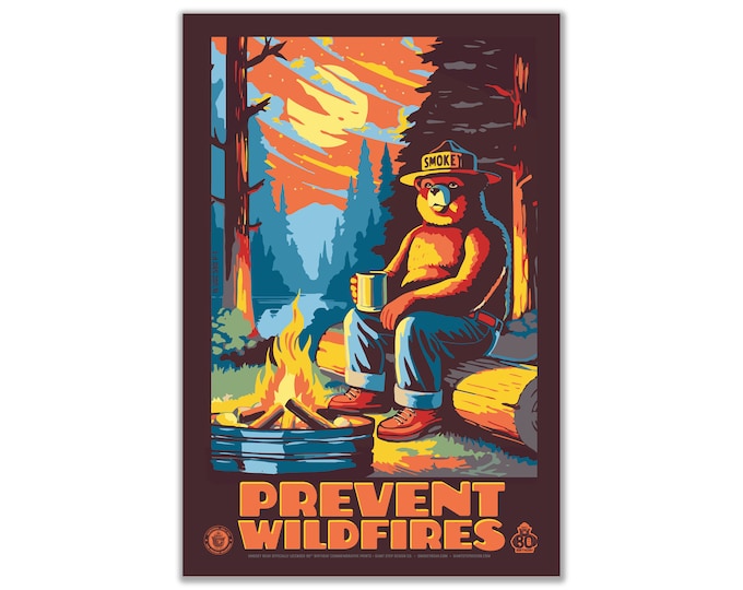 Smokey Bear by Campfire Prevent Wildfires Smokey Camping Poster | 12" X ...