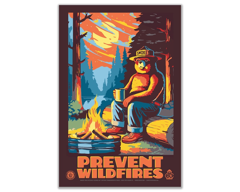 Smokey Bear by Campfire Prevent Wildfires Smokey Camping Poster | 12" X ...