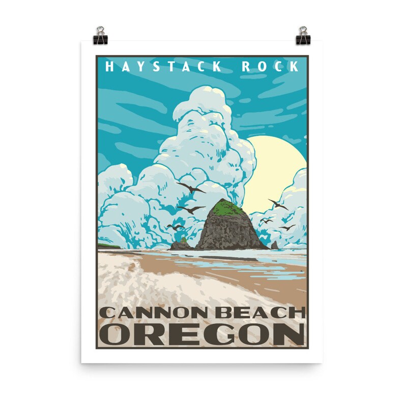 Cannon Beach Oregon & Haystack Rock Vintage WPA Poster Style Retro ...