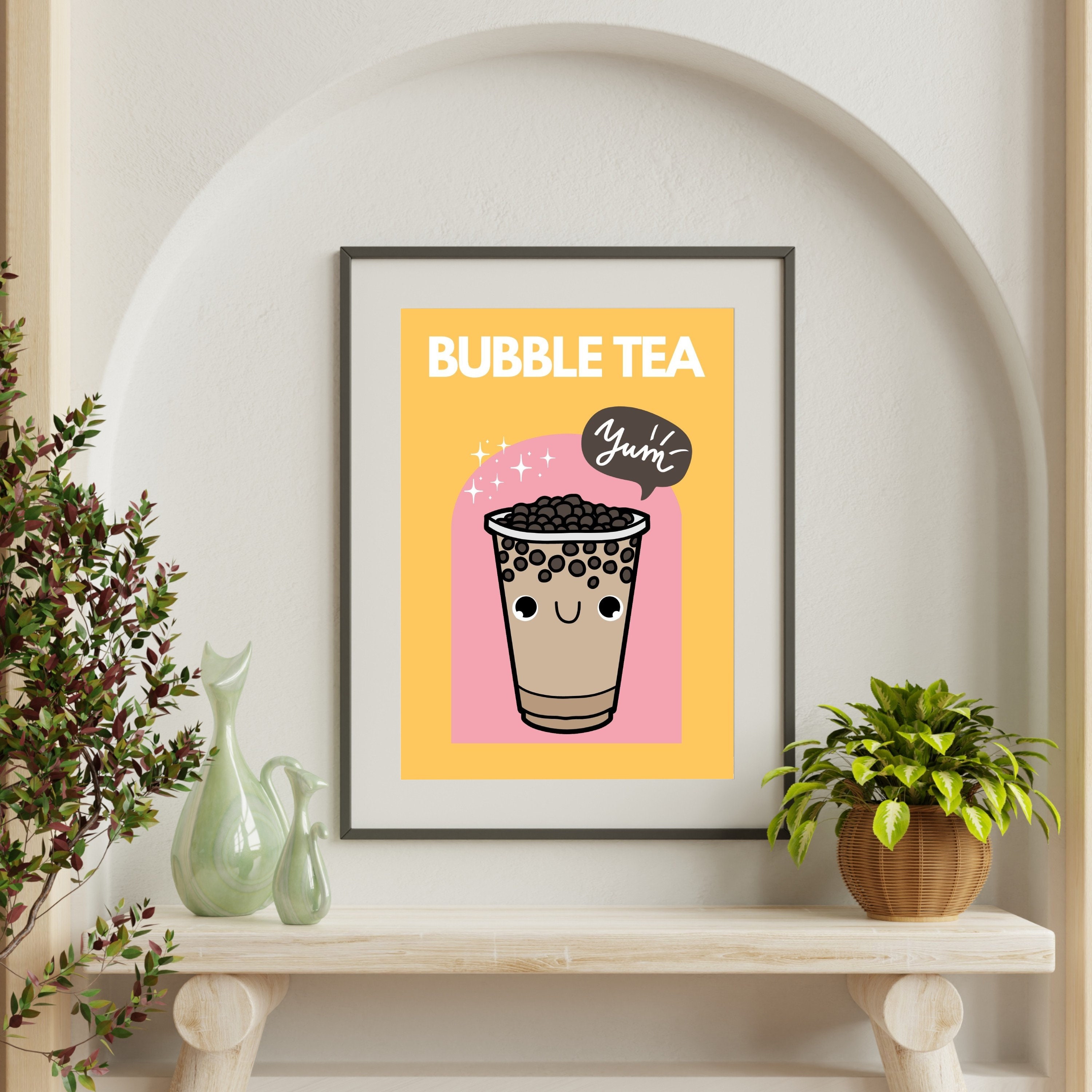 Bubble Tea Art Print, Colorful Digital Wall Art, Retro Boba Tea Poster ...